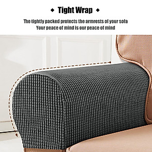 BAGASI Armrest Covers Spandex Stretch Fabric Waterproof Arm Caps Anti-Slip Furniture Protector Slipcovers for Armchairs Sofa Couches Recliner, Set of 2,Camel