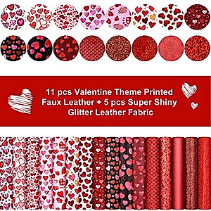 16 Pieces Valentine's Day Heart Faux Leather Sheets DIY Heart Pattern Leather Fabric Red and Pink Print Leather Sheet 6.3 x 8.3 Inch for Valentine's Day Crafts Sewing Decor Making Supplies