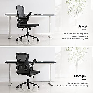 BRTHORY Office Chair Height-Adjustable Ergonomic Desk Chair with Lumbar Support, Breathable Mesh Computer Chair High Back Swivel Task Chair with Flip-up Armrests - Black