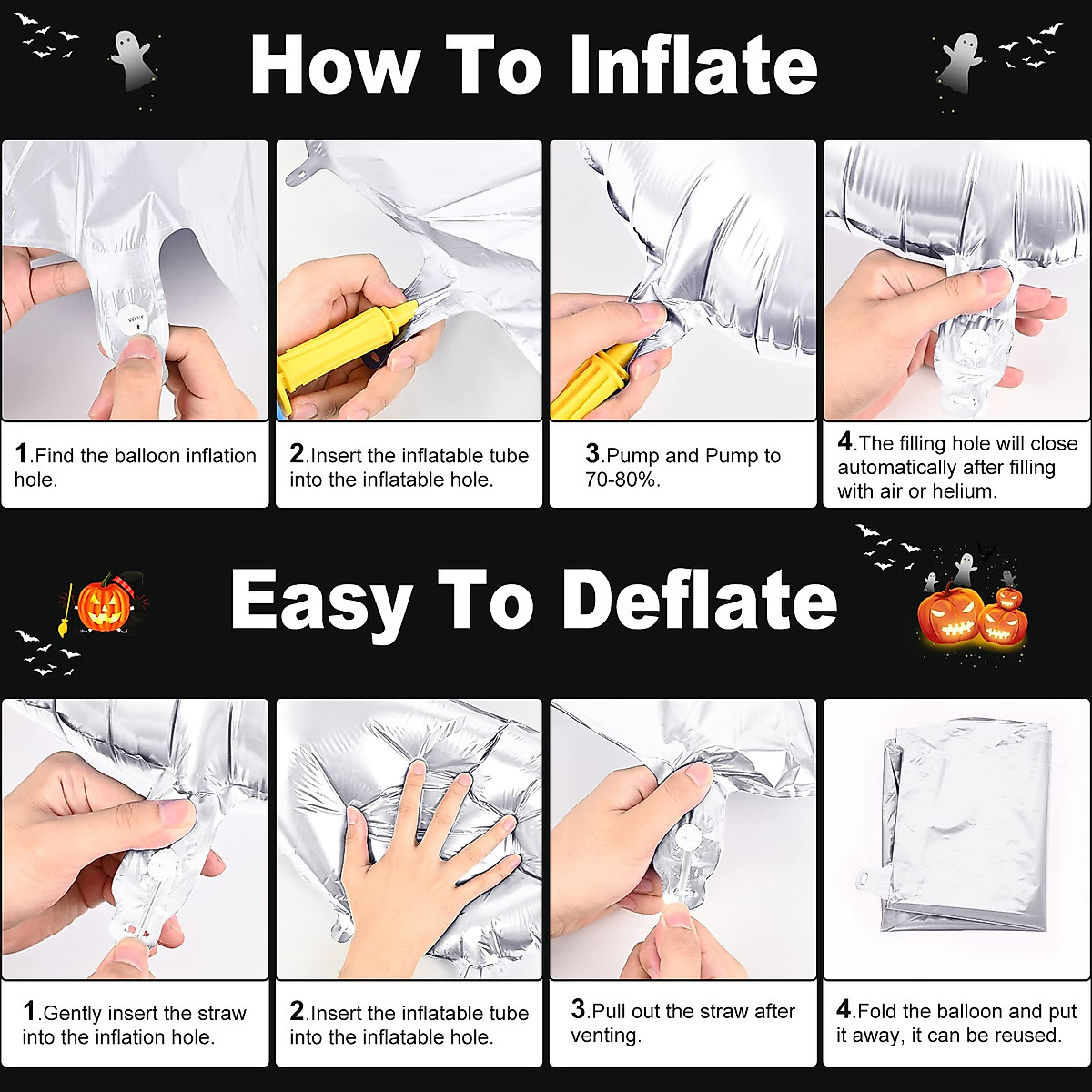 6Pcs Ghost Halloween Balloons Decorations， Giant Spooky Foil Mylar Balloons for Halloween Spooky Themed Birthday Baby Shower Wedding Party Decor Supplies