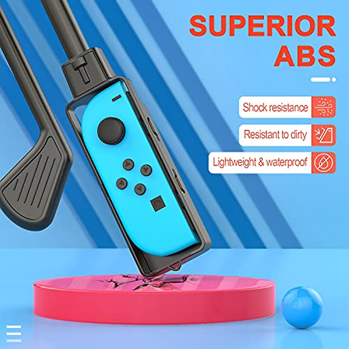 TiMOVO Golf Clubs Compatible with Nintendo Switch Mario Golf: Super Rush Game/Switch Sports, 2 Pack Golf Handle with Hand Strap Game Accessories Golf Grips Fit Switch/Switch OLED Controller, Black