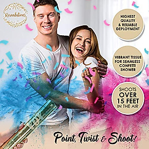 Revealations Gender Reveal Confetti Powder Cannon - Set of 4 Mixed (2 Blue 2 Pink) Gender Reveal Party Supplies - 100% Biodegradable Tissue Safe Powder Smoke