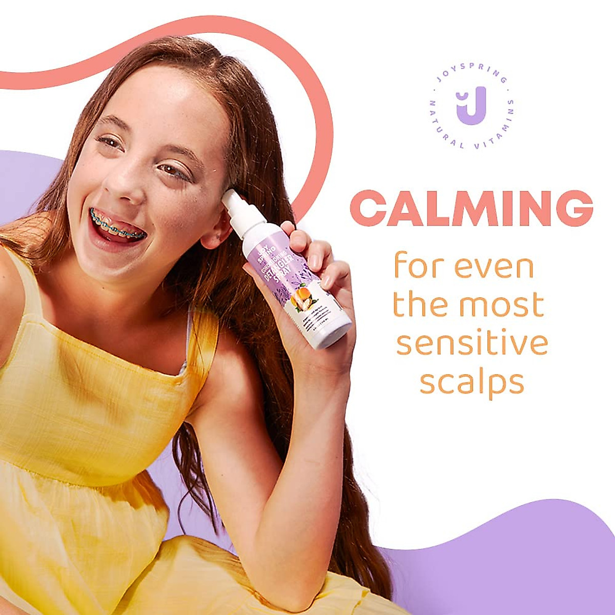 JoySpring Detangle Spray for Kids - Natural Conditioner & Detangler Spray with Argan Oil & Apricot - Curly Hair Detangling Spray (8 oz)