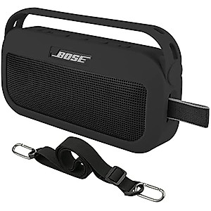 TXesign Silicone Case Cover for Bose SoundLink Flex Bluetooth Portable Speaker Travel Protective Carrying Pouch with Handle Anti-dust Plug for Bose SoundLink Flex (Black)