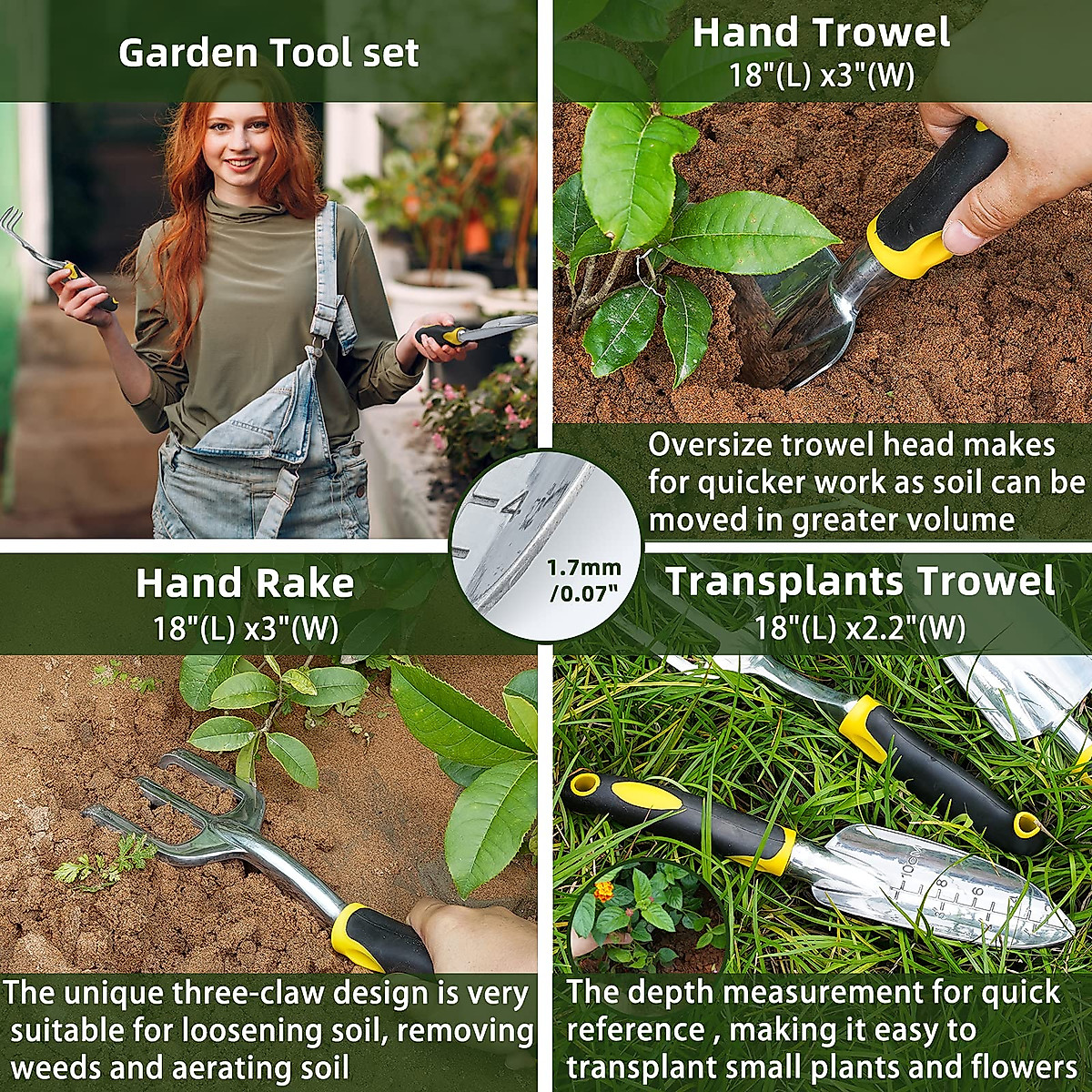 Auger Spiral Drill Bit for Planting Bulb Flower & Bedding, Garden Plant Auger, Upright or Umbrella Hole Diggers, Includes 3 Heavy Duty Cast Aluminum Garden Hand Shovels (6 Pieces)