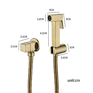 Handheld Bidet Sprayer for Toilet Brass Bathroom Cloth Diaper Sprayer Set with Single Cold Water, Wall Mount Toilet Bidet Sprayer Kit for Feminine Hygiene,Black (Color : Brushed Gold)