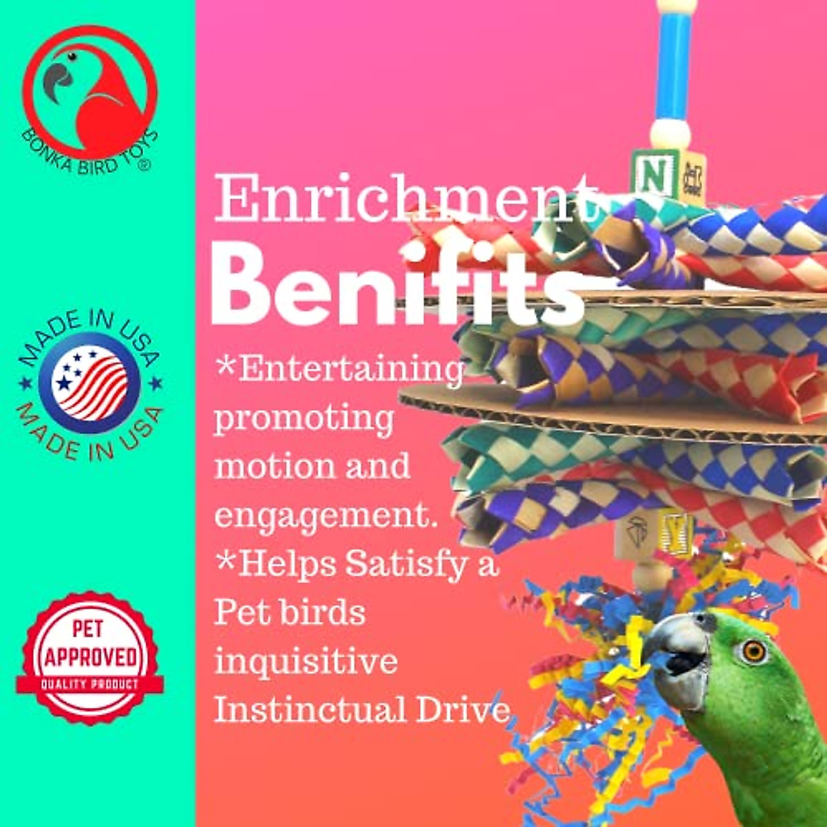 Bonka Bird Toys 2308 Trap Sandwich Small Medium Bird Toy Bamboo Woven Finger Forage Treat Traps Cardboard Wood Chew Cockatiels Parakeets Conures and Other Similar Birds.