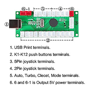 EG STARTS Arcade Zero Delay USB Encoder To PC Games Controllers For Arcade DIY Kits Parts Mame Jamma & Other PC Games (5Pin Joystick + Happ Style Push Button)
