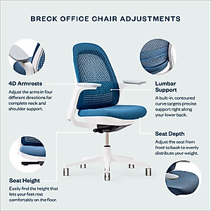 Haworth Breck Office Chair - Ergonomic Desk Seat with Height-Adjustable Lumbar Support, White Trim, Duo-Tone Hard Casters, and 4D-Arms (Stone)