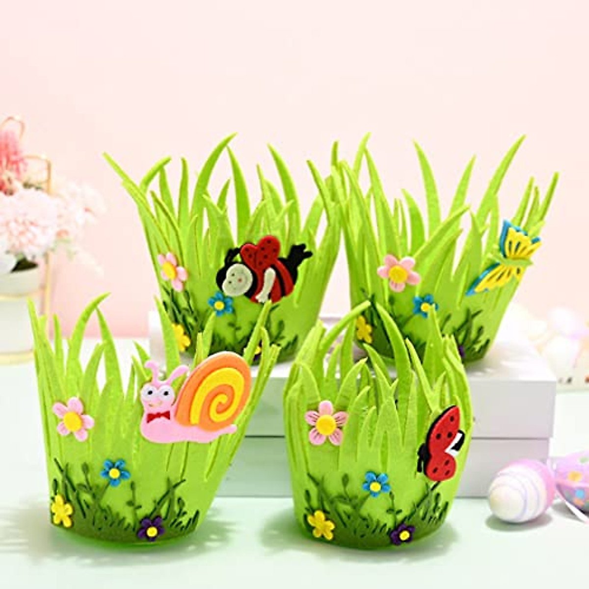 Non- Woven Felt Easter Egg Basket: Fabric Baskets 4Pcs Craft Felt Baskets for Easter Egg Hunts Party Decoration