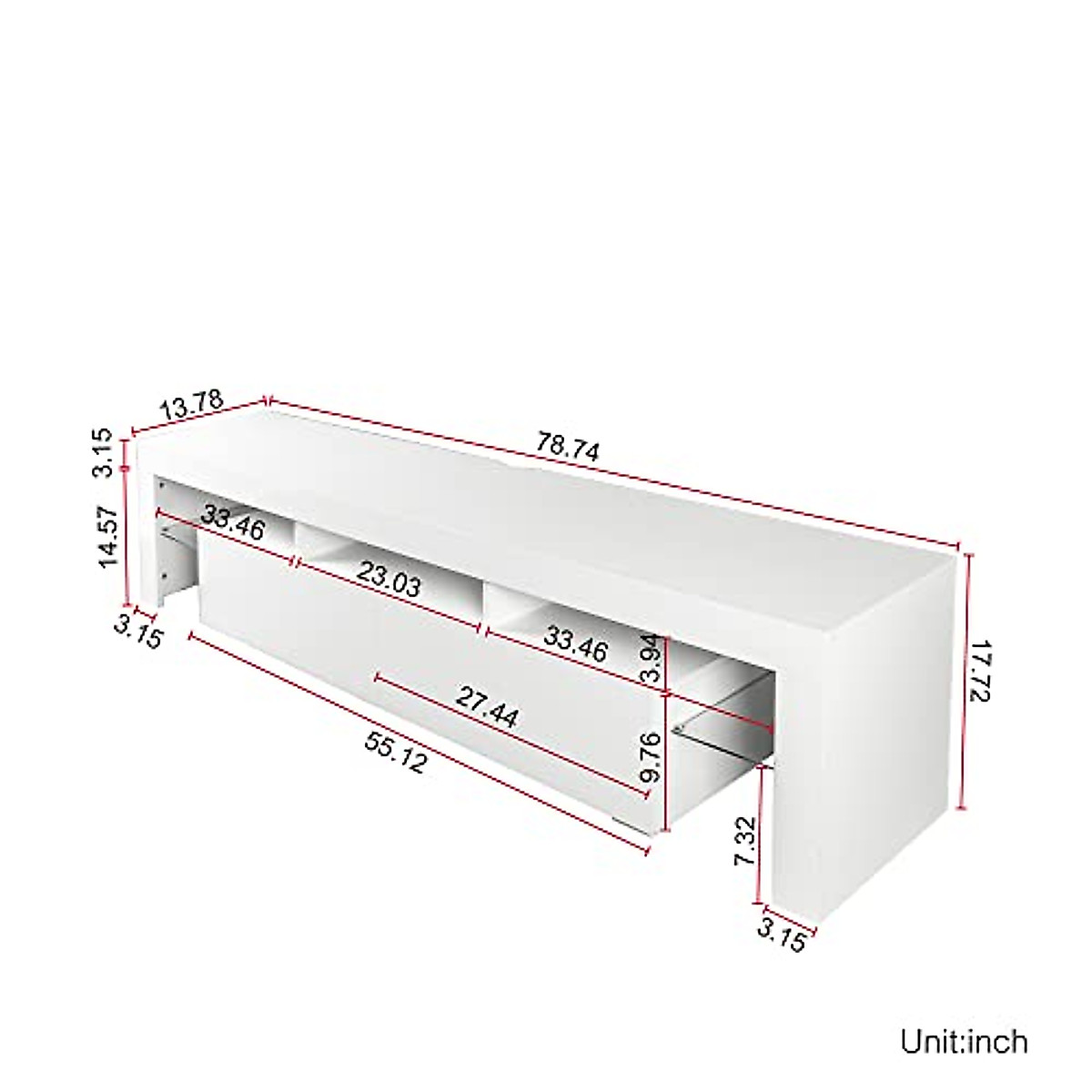 Holaki LED TV Stand,Modern High Gloss TV Console with 20 Color LEDs/Remote Control Lights,Media Console Entertainment Center for Up to 80 inch TV,Wood TV Cabinet with 2 Drawers & Open Shelves (White)