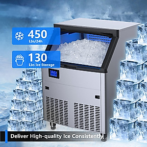 Coolake Commercial Ice Maker Machine 320lbs/24H with 120lbs Storage, Stainless Steel Under Counter Freestanding Ice Maker, Water Filter Reduce Scale up to 99% for Home Bar Restaurant, ETL Approval
