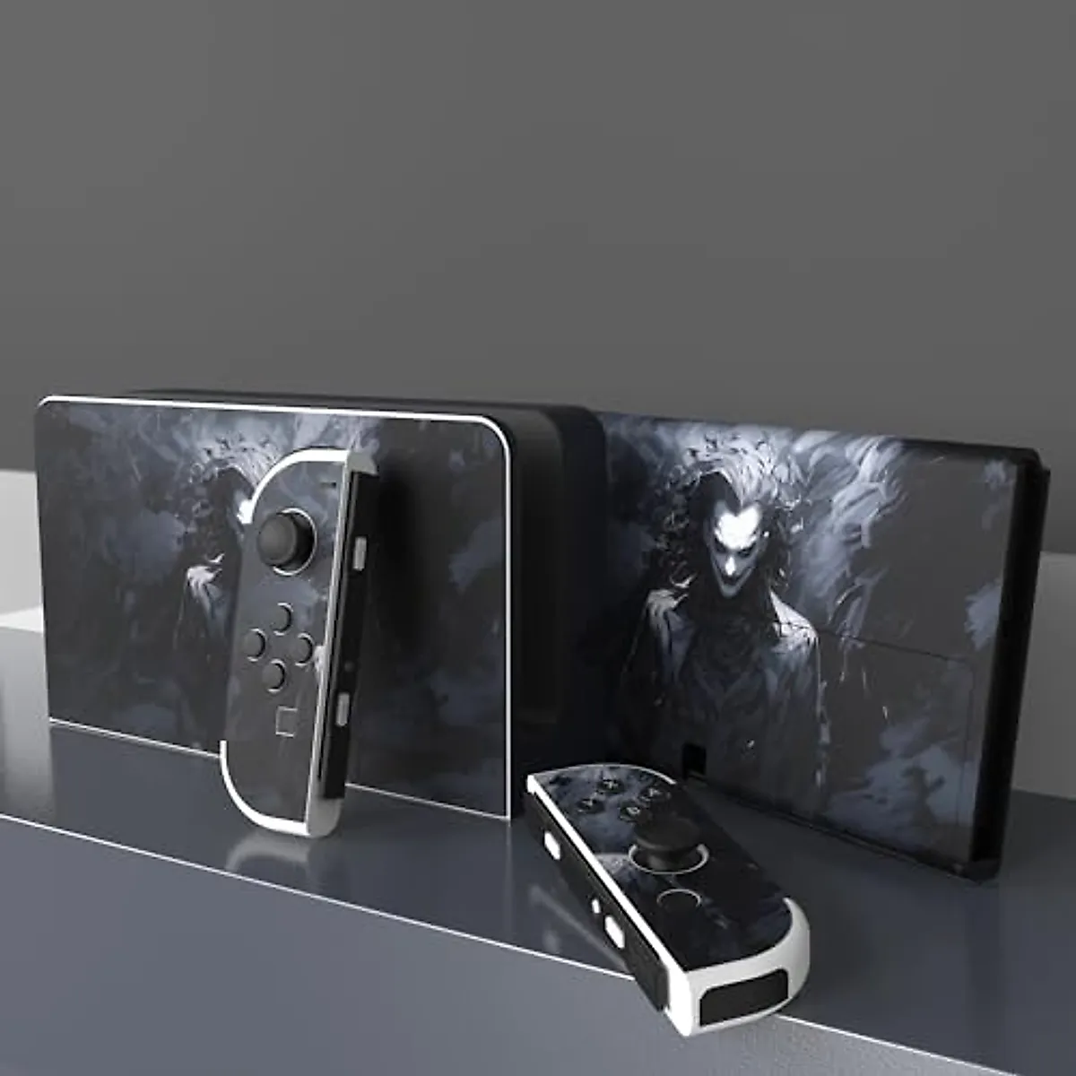 PlayVital Full Set Protective Stickers for Nintendo Switch OLED Model, Customized Vinyl Decal Skins for Switch OLED Console & Joycon & Dock & Grip - Dark Clown