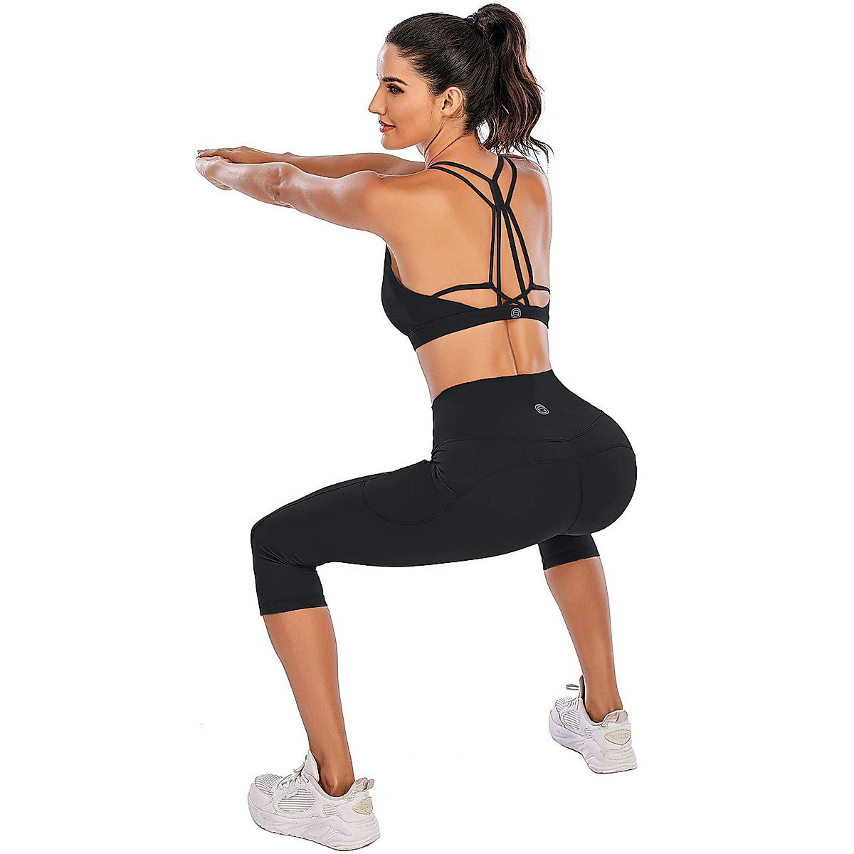 Steppe Naked Feeling High Waisted Yoga Pants Women's Workout Capris Leggings with Pockets Tummy Control Buttery Soft Running Compression Capris for Athletic Gym Exercise Fitness Black-XXL