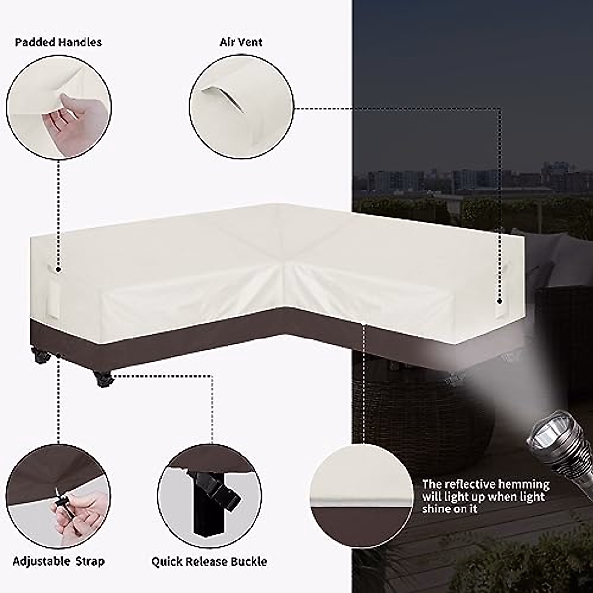 Easy-Going Outdoor V-Shaped Sectional Sofa Cover 85"X85" UV Resistant Patio Sectional Couch Cover Waterproof Lawn Patio Furniture Cover, Beige/Brown