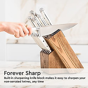 White Knife Set with Block - 14 Piece Forged Stainless Steel Triple Rivet White Kitchen Knife Set with Heavy Duty Kitchen Shears and Self Sharpening Knife Block Set