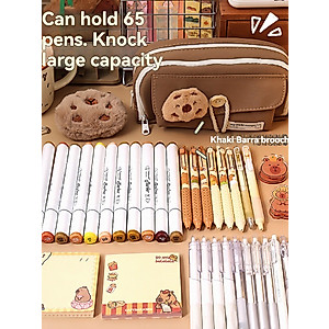 forzma Open Wide 4 Compartment Pencil Case Pen Pouch Canvas Capybara with Pen Slots Grids Bonus Pin Brown/Black (Milk Coffee)