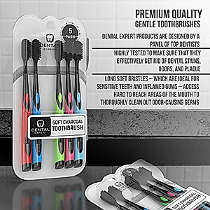 Charcoal Black Toothbrush [Gentle Soft] Slim Teeth Head Whitening Brush for Adults & Children [Family Pack] - Ultra Soft Medium Tip Bristles