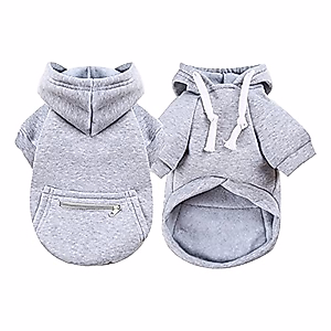 Small Girl Dog Sweater Pet Autumn and Winter Pocket Sweatshirt Gray Tops Cats Hoodies Cute Zipper Warm Pet Clothes for Dogs Small Female