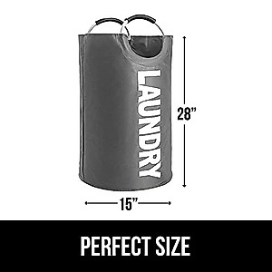 Gorilla Grip Large Laundry Basket, Collapsible Fabric Hamper, Padded Handles, Tall Foldable Clothes Baskets, Durable Linen Bins, Easy Carry Bags, Hampers for Kids Bedroom, College Dorms, 82L, Gray