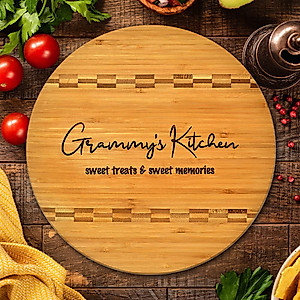 Grammy Gift - Bamboo Butcher Block Inlay Engraved Cutting Board - Grammy’s Kitchen Sweet Treats & Sweet Memories - Design Decor Birthday Mothers Day Christmas Best Grandma Ever GK Grand (11.75 Round)