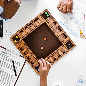 ropoda 14 Inches 4-Way Shut The Box Dice Board Game (2-4 Players) for Kids & Adults [4 Sided Large Wooden Board Game, 8 Dice + Shut-The-Box Rules] Smart Game for Learning Addition – Vintage Style