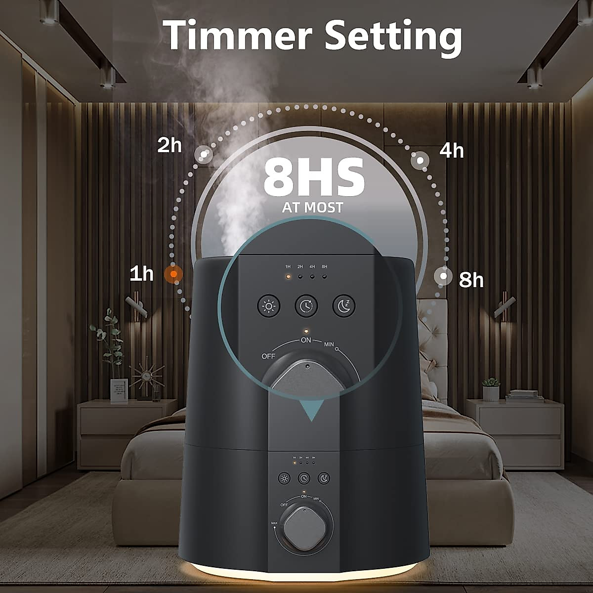 Air Humidifiers for Home, 2.5L Small Cool Mist Humidifiers for 30H Humidifying, Mini Quiet Ultrasonic Air Humidifiers for Baby, Plants, Bed Room, Night Light, Easy to Clean, 4 Timing, Auto Shut-Off Humidifiers (Black)