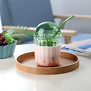 MISNODE 2 PCS Drinking Glasses with Lids and Glass Straw, 450ml Glass Cups Beer Can Glass Ice Coffee Cup Creative Tumbler with Lid and Straw for Home Office Bar Restaurant