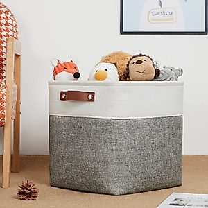 DULLEMELO [Set of 4 Storage Cubes Baskets for Organizing, 12 x 12 x 12 inch Cube Storage Organizer Bins with Leather Handles, Foldable Fabric Cloth Bins for Cube Storage(4 Pack - 12" White&Grey)