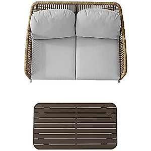 Crosley Furniture CO7360LB-LG Haven Outdoor Wicker 2-Piece Conversation Set (Loveseat, Coffee Table), Light Brown with Light Gray Cushions