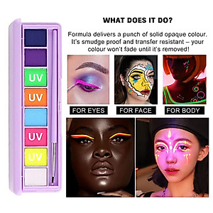 Go Ho 8 Colors Water Activated Eyeliner Palette,High Pigment Bright Vibrant Fluorescent Rainbow Colorful Eye/Face/Body Paint,Matte and UV Paint Graphic Eyeliner with Brushes-01