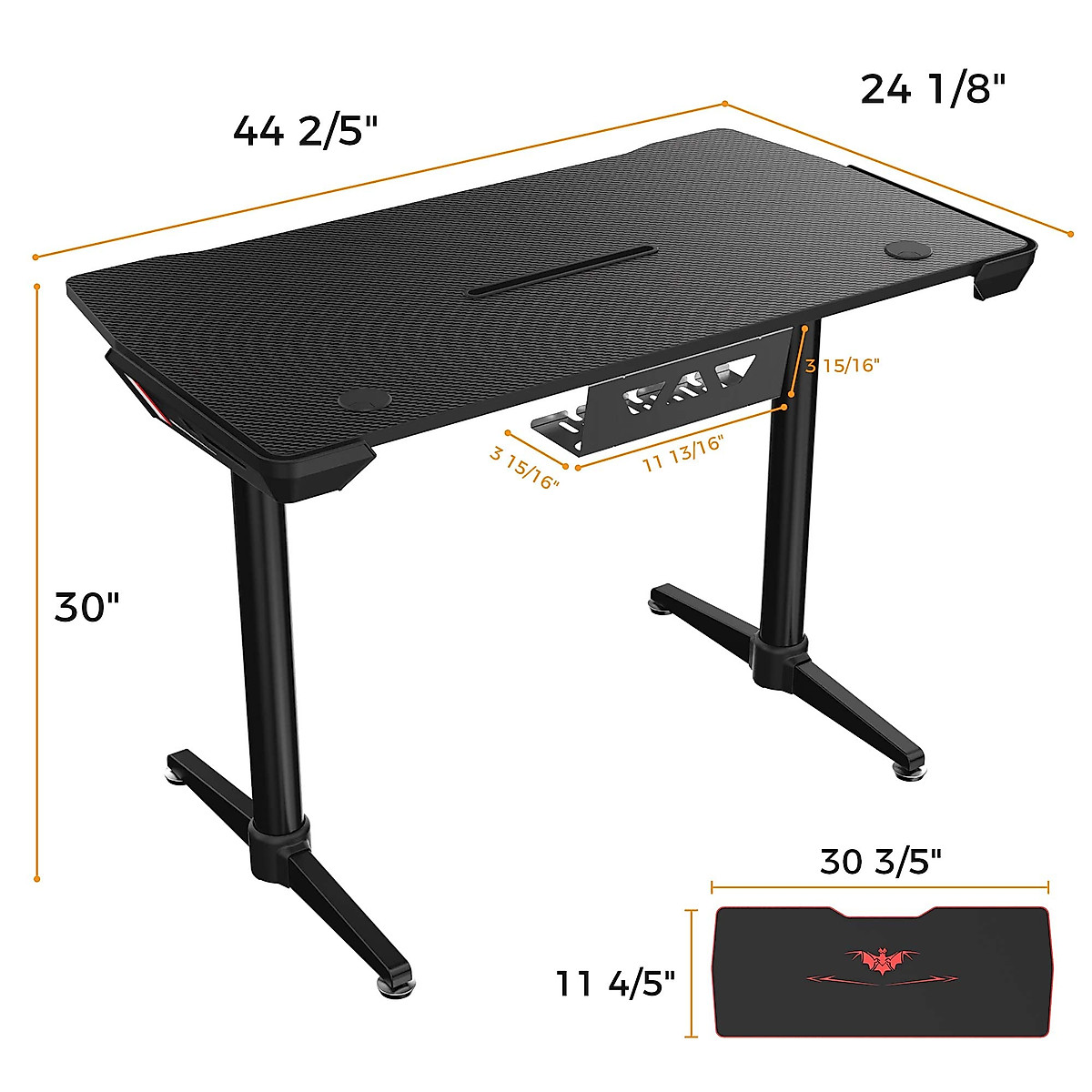 It's_Organized Student Computer Desk,44 X 24 Inches Home Office Study Writing Desk,PC Laptop Gaming Workstation with Free Mouse Pad,Carbon Fiber Desktop,Device Stand Slot,Power Socket Box