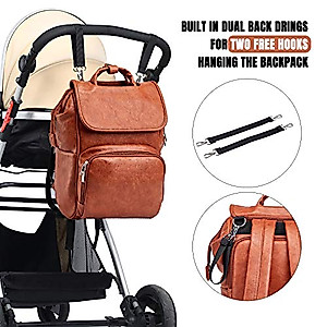 Solim Leather Diaper Bag Backpack Travel Essentials Baby Tote with Changing Pad Pacifier Case 15 Pockets Multi-functional Baby Diaper Bag Backpack Brown