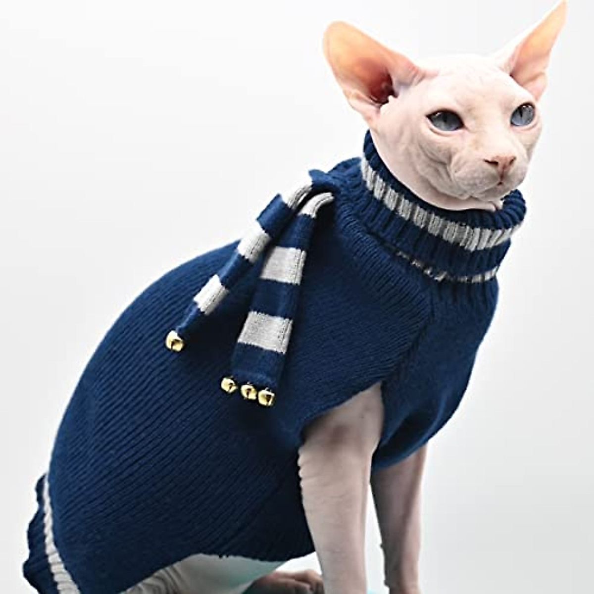 Sphynx Cat Clothes Bell Rings Sweater Hairless Cat Clothes Devon Clothes Cat Apparel for Small Kitten and Dogs (XX-Large)