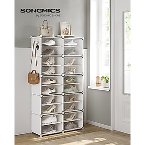 SONGMICS Shoe Rack, 10 Cubes Shoe Organizer with Doors, 40 Pair Plastic Shoe Storage Cabinet, for Bedroom, Entryway, Steel Frame, Plastic Panel, White ULPC035W01