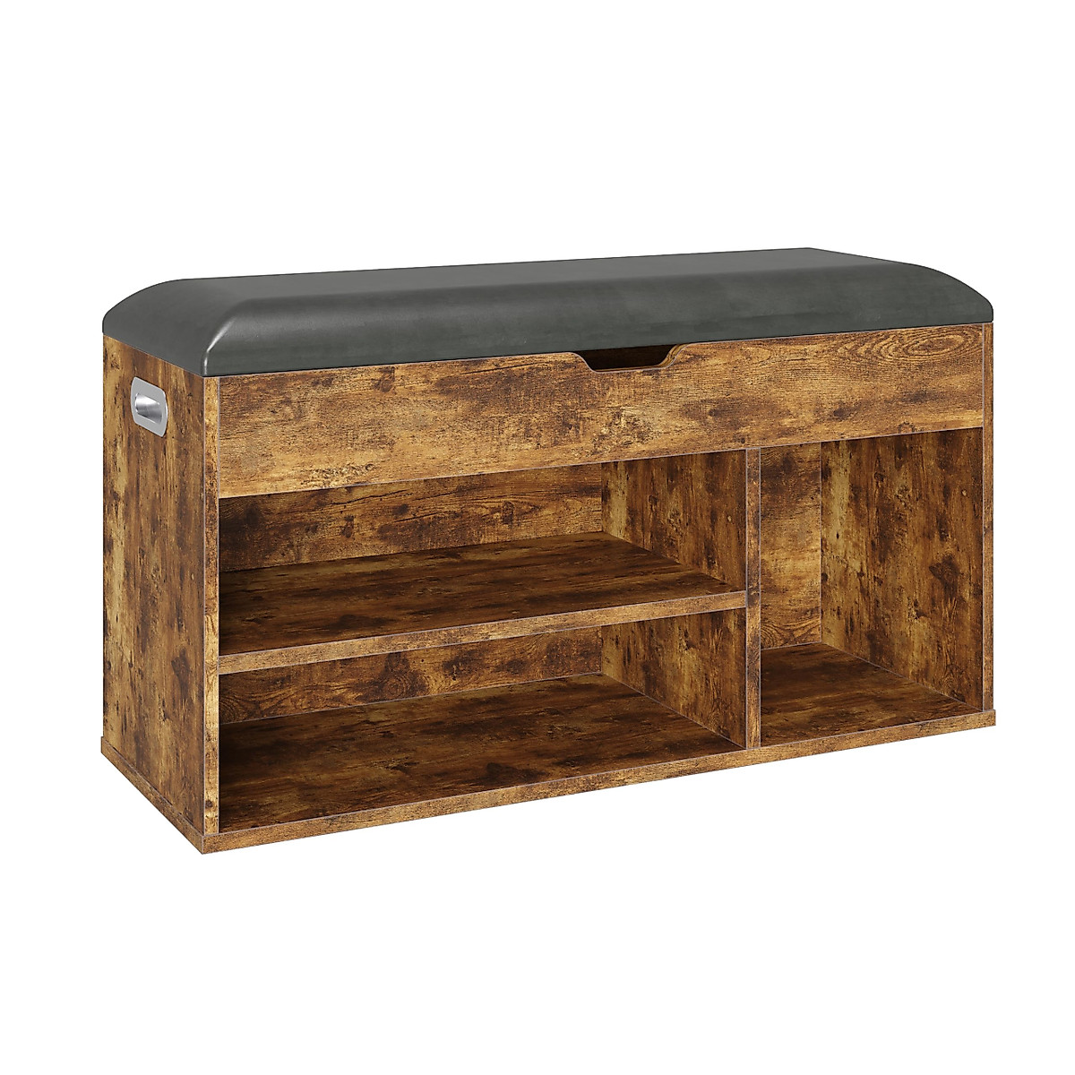 Wooden Shoe Storage Bench with Padded Cushion, 2-Tier Shoe Rack with Flip Top Storage Space Hidden Compartment for Entryway, Living Room (Wood)