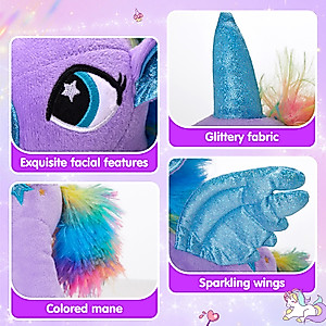 Houwsbaby 14'' Purple LED Light Up Unicorn Stuffed Animal,Unicorn Plush Toy,Glowing Horse Plush Toy Night Light Glitter Present for Kids Boys Girls Present for Easter Birthday Festival Christmas