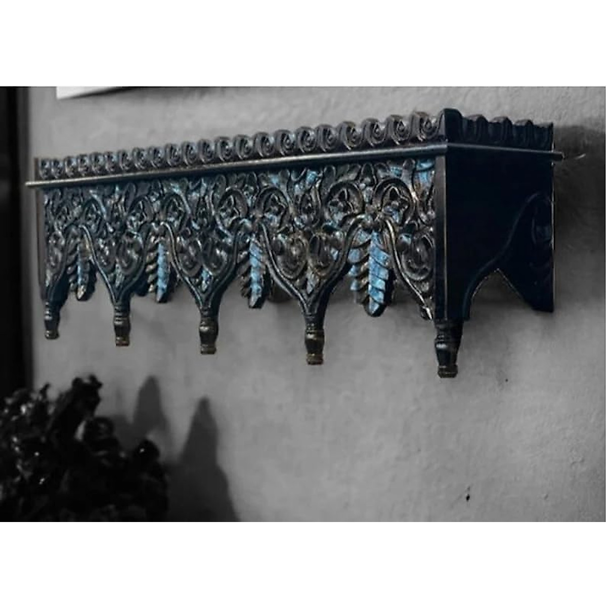 Generic Blackperlcrafts by Wood Wooden Shelf Home Decor Carving Wall Shelf/Handcarved Wall Bracket Wood/Unique Hand Carved Wall Shelf/Wood Carving Wall Shelf Gift, 30x6x9 Inch