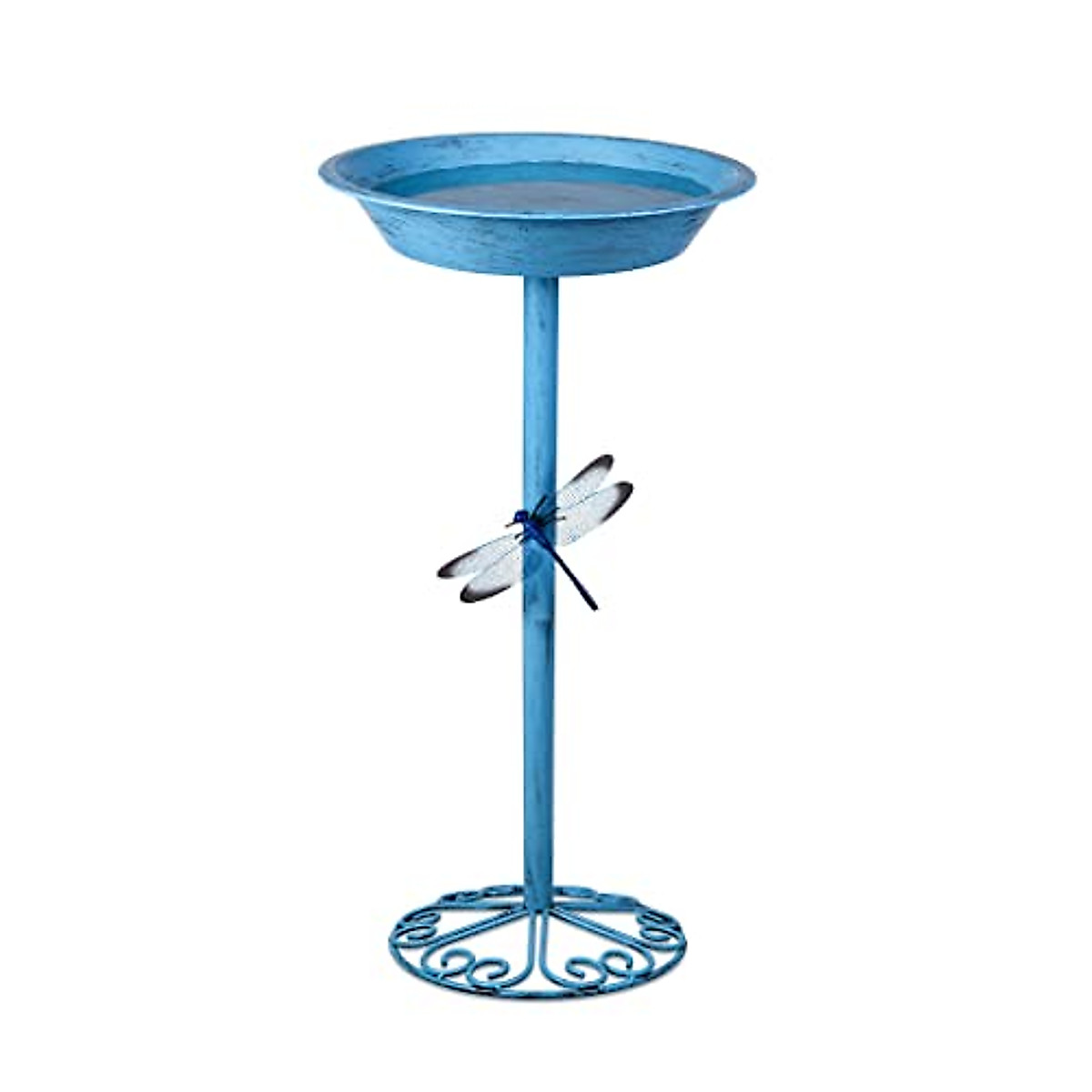 Bird Baths for Outdoors 25.5 Inch Height Outdoor Garden Bird Feeder Metal Birdbath with Dragonfly for Garden Yard and Lawn Decoration,Blue