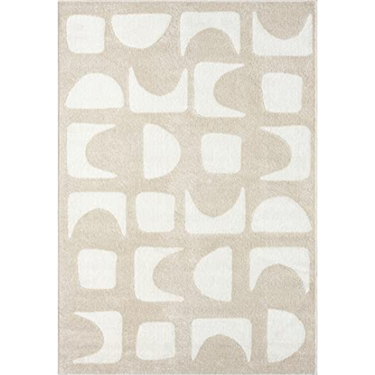 Abani Nuevo Collection Area Rug - Modern Geometric Beige/Cream Design - 5'3" x 7'6" - Easy to Clean - Durable for Kids & Pets - Non-Shedding - Medium Pile - Soft Feel - for Living Room Bedroom Office