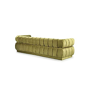 Iconic Home Quebec Sofa Velvet Upholstered Vertical Channel-Quilted Shelter Arm Tufted Design Modern Contemporary, Green