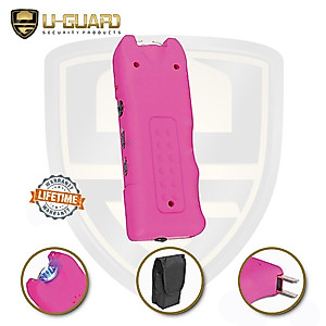 Stun Gun and Pepper Spray Combo with Personal Alarm Self-Defense Kit. Includes Police Strength Formula OC, UV Dye Keychain Pepper Spray, Flashlight Siren Alarm with Rechargeable Stun Gun Pink.