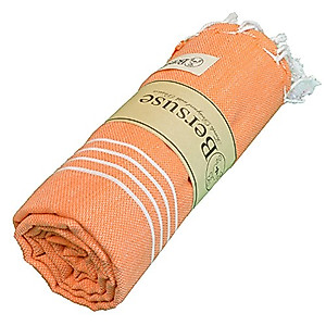 Bersuse 100% Cotton - Anatolia XL Throw Blanket Turkish Towel - 61 x 82 Inches, Orange