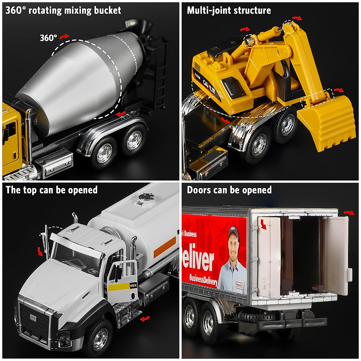 6 Packs Diecast Engineering Construction Transport Vehicles Truck Toys Set 1:50 Scale Pull Back Metal Model Car Garbage Truck Tanker Truck Delivery Truck Dump Truck Digger Truck Mixer Truck for Boys