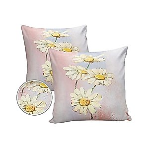 Outdoor Waterproof Throw Pillow Covers Daisy Flower Lumbar Pillowcases Oil Painting Abstract Decorative Outdoor Pillows Cushion Case Patio Pillows for Sofa Couch Bed Garden 16 x 16 Inches