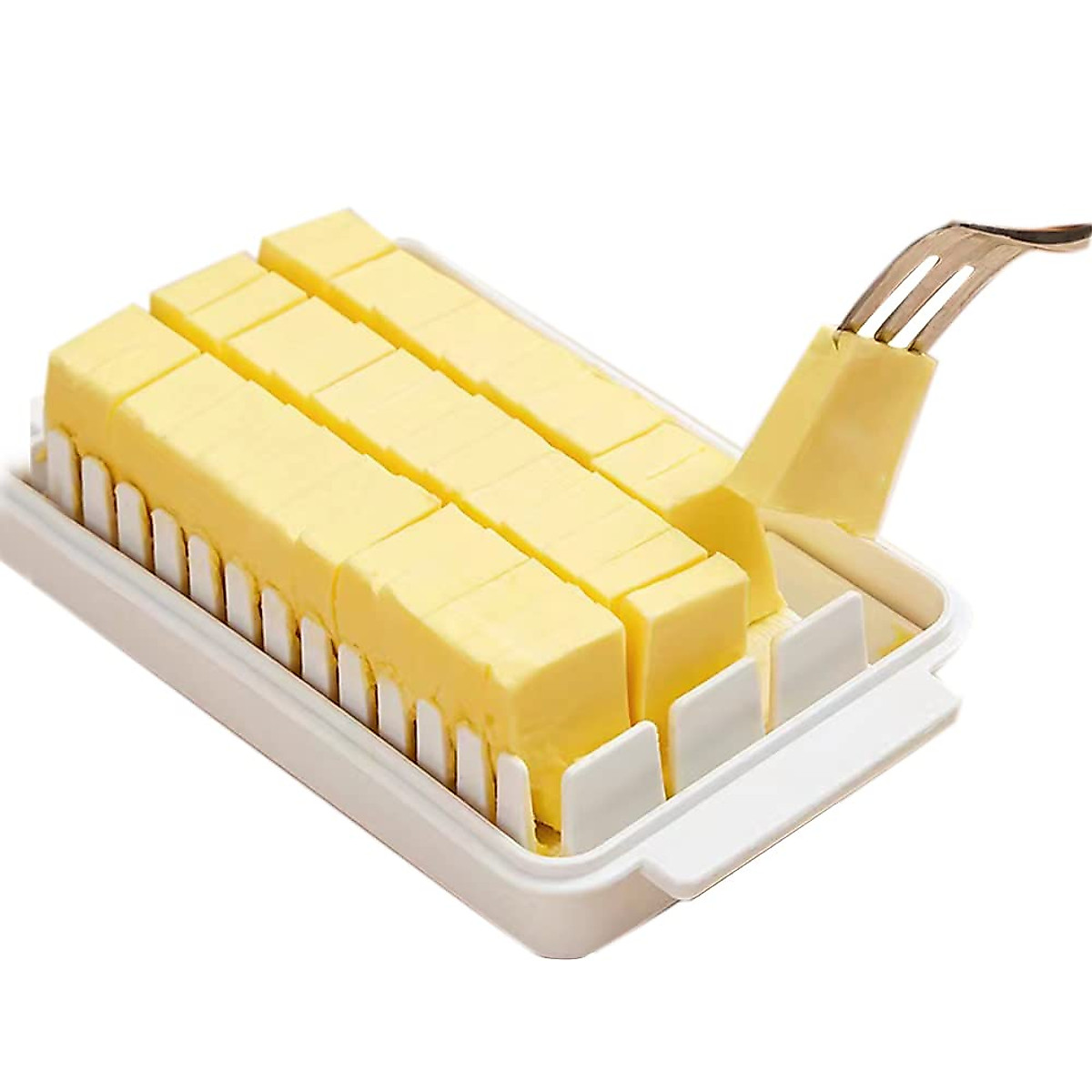Plastic butter dish with lid,Butter Keeper for Refrigerator,clear butter dish with calibration for Cutting the same size
