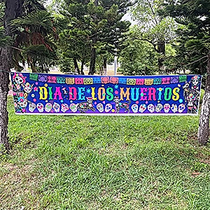 Dia De Los Muertos Banner for Day of The Dead Party Decorations, With Mexica Banner Cat Dog Sugar Skull Yard Sign Halloween Decorations Backdrop Outdoor Easter Mexica Fiesta Party Supplies Decor