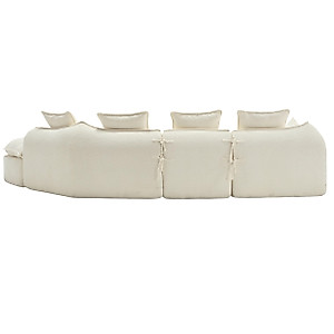 Haplized 137" Modular Sectional Couch,Comfy Upholstered Sectional Sofa,High Density Sponge Floor Sofa,5 Seater Cloud Sofa for Living Room,Bedroom,Apartment,Beige