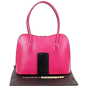 PRIMO SACCHI Italian Smooth Leather Pink Classic Long Handled Handbag Tote Grab Shoulder Bag