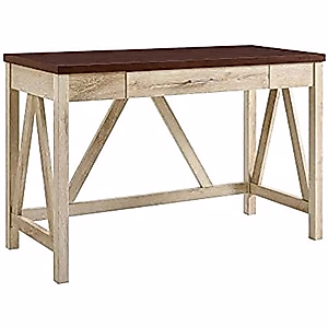 Walker Edison Rustic Farmhouse Wood Computer Writing Desk Home Office Workstation Small, 46 Inch, White Oak and Brown